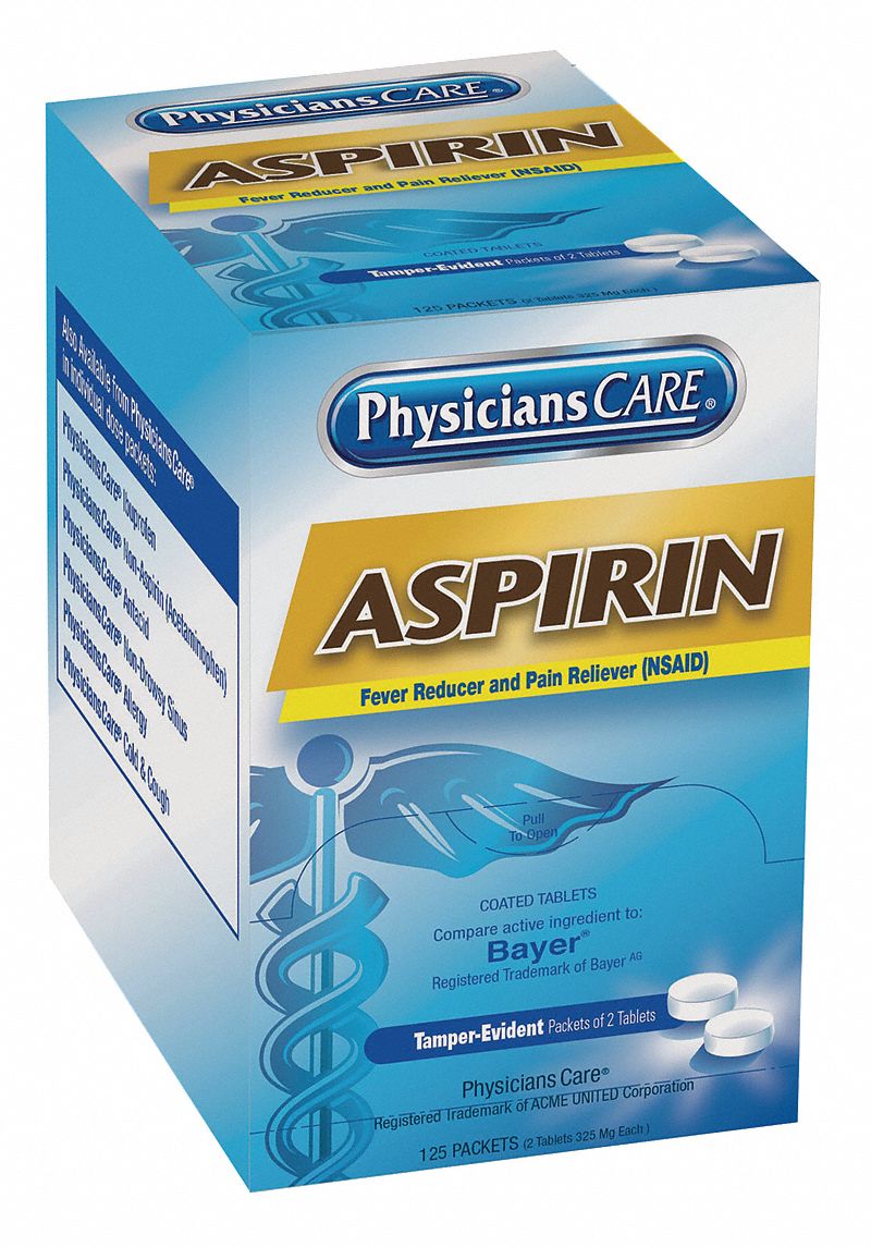 Pain Relief, Tablet, 125 x 2, Regular Strength, Aspirin - Grainger