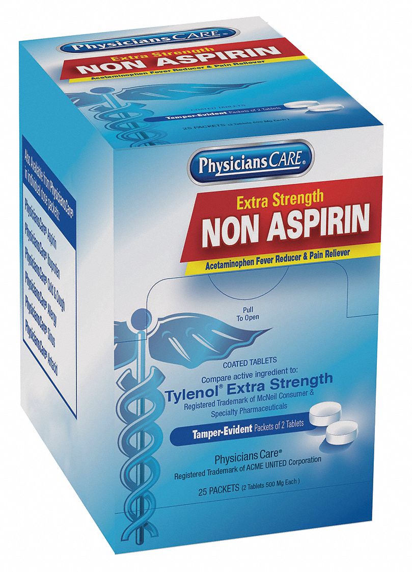 PHYSICIANSCARE Non-Aspirin Pain Relief, Tablet, PK25 - 39N841|54036G ...