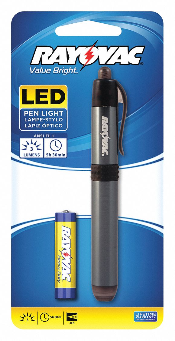 RAYOVAC LED Penlight, Aluminum, Maximum Lumens Output: 3, Blue, 4.60 ...