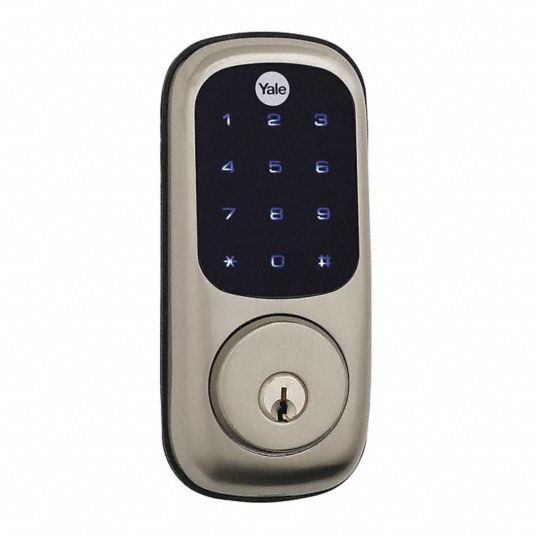 YALE REAL LIVING, 2 1/4 in Door Thick - Max, Nickel, Electronic Keyless ...