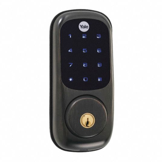 YALE REAL LIVING, 2 1/4 in Door Thick - Max, Bronze, Electronic Keyless ...