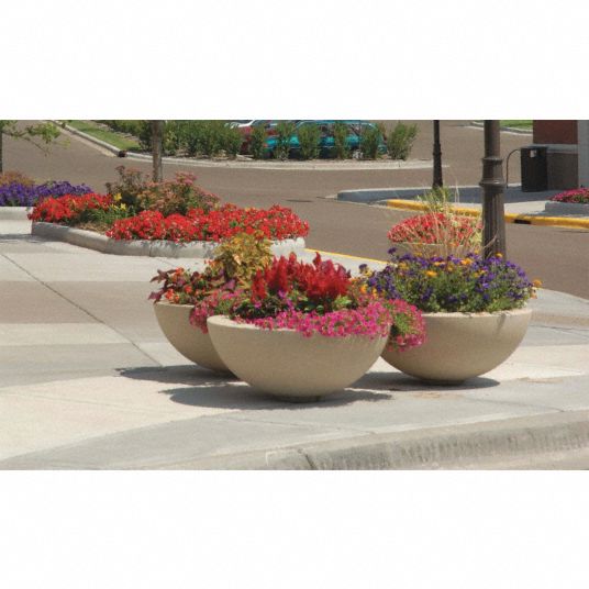 Circle, Beige, Planter Bollard - 39UN06|TF4128W22 - Grainger