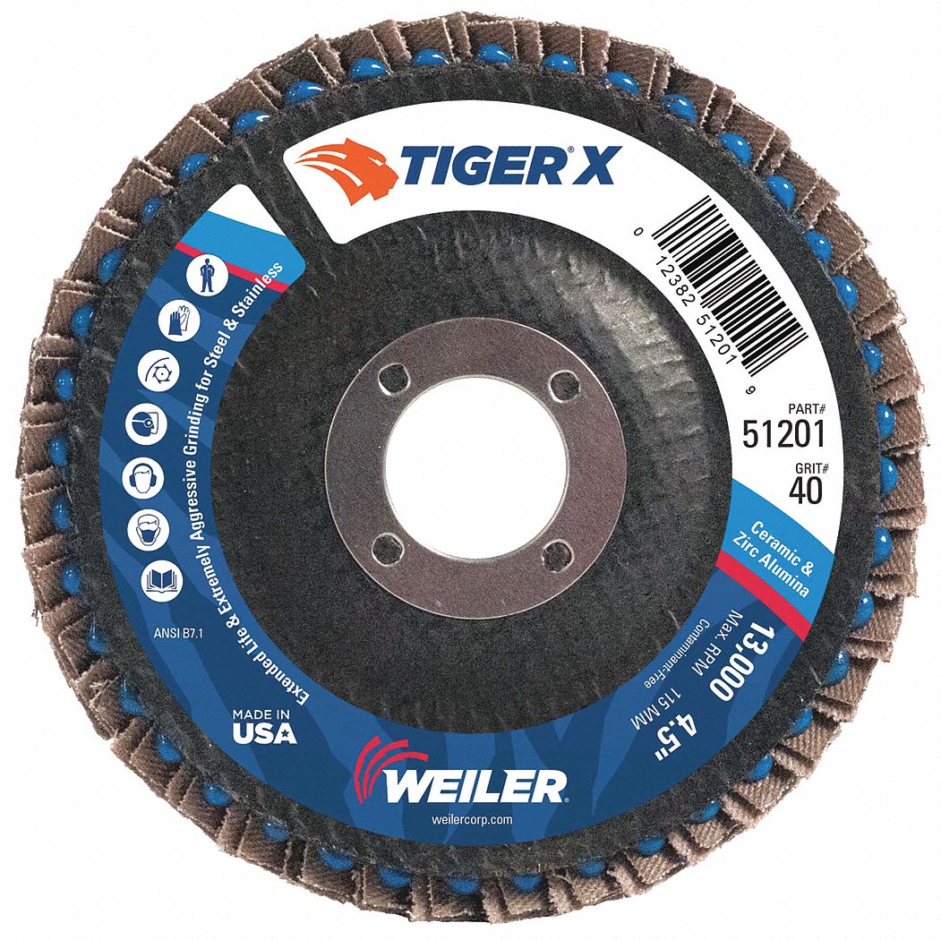 WEILER, Type 29, 4-1/2" x 7/8", Flap Disc - 39UR53|98901 - Grainger