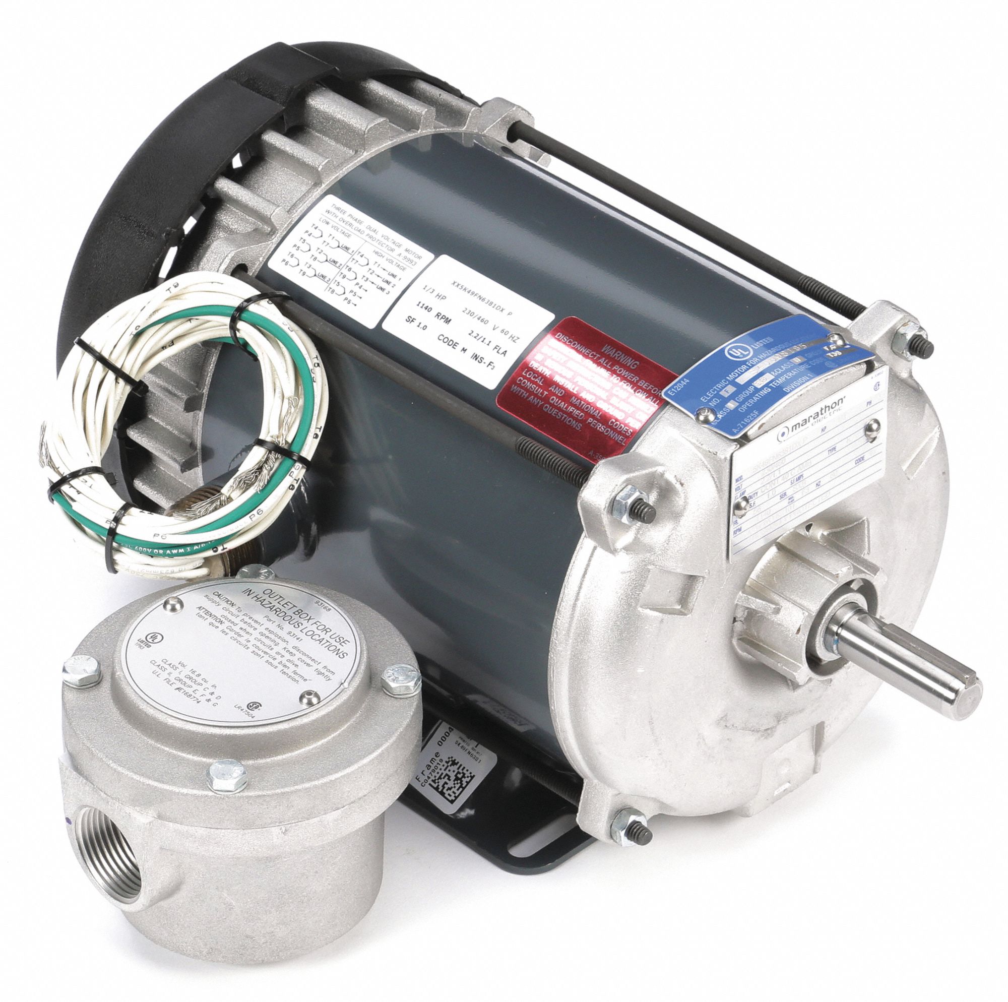 Hazardous Location Motor, 1/3 HP, Hazardous Location Class 1 C,D / 2 F ...