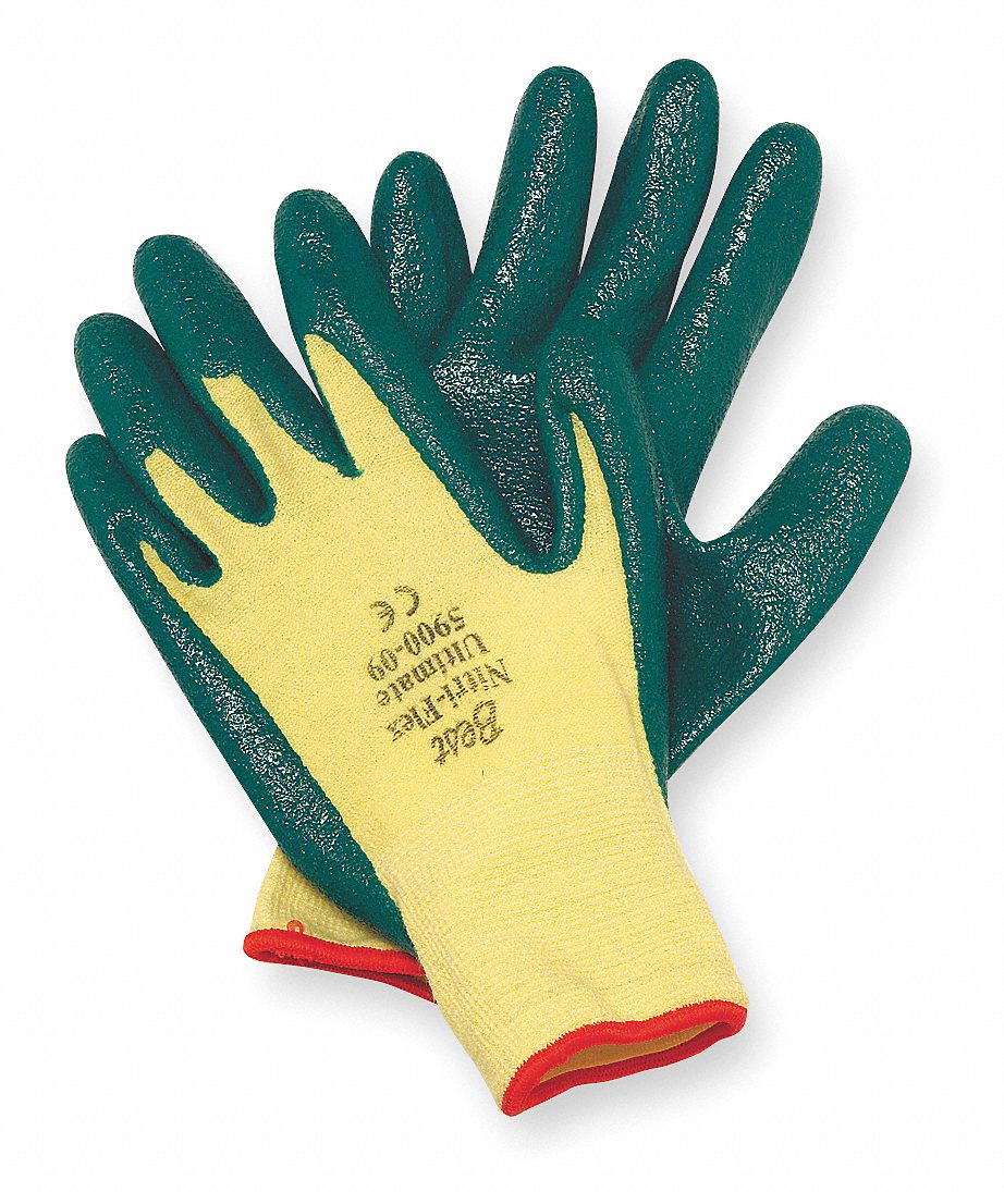 SHOWA Coated Gloves: M ( 8 ), ANSI Cut Level A3, Palm, Dipped, Nitrile, Kevlar® ( 15 ga ), 1 PR ...