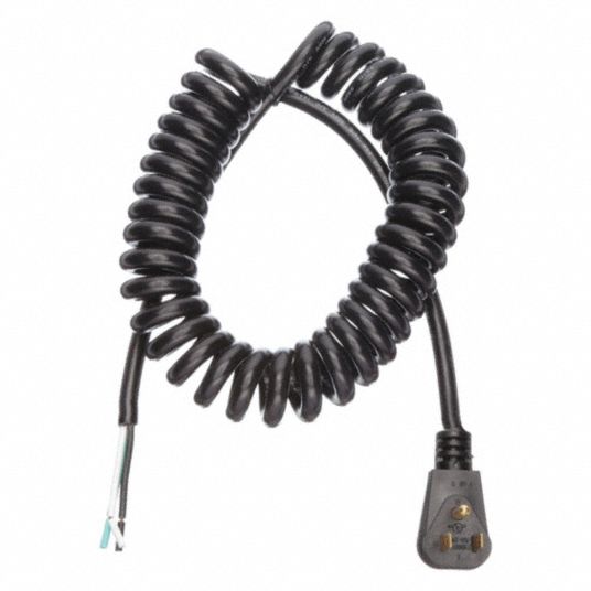 Coiled Power Cord, 16 AWG, Number of Conductors 3, PVC, Black, 13.0, 10 ...