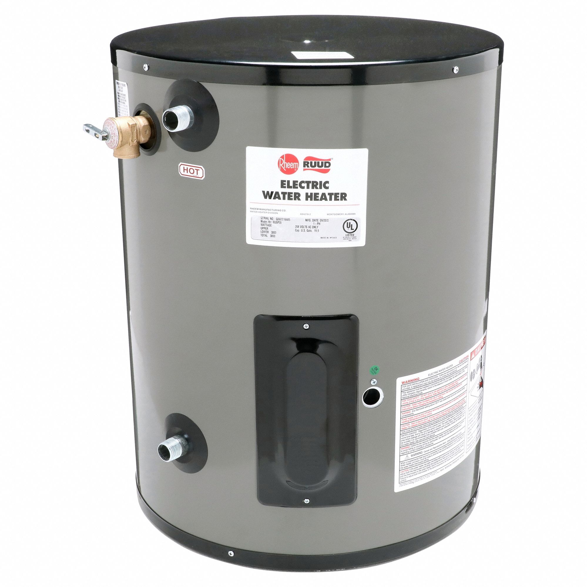 RHEEM-RUUD, 208V, 19.9 gal, Point-of-Use Electric Water Heater - 3CFG4 ...