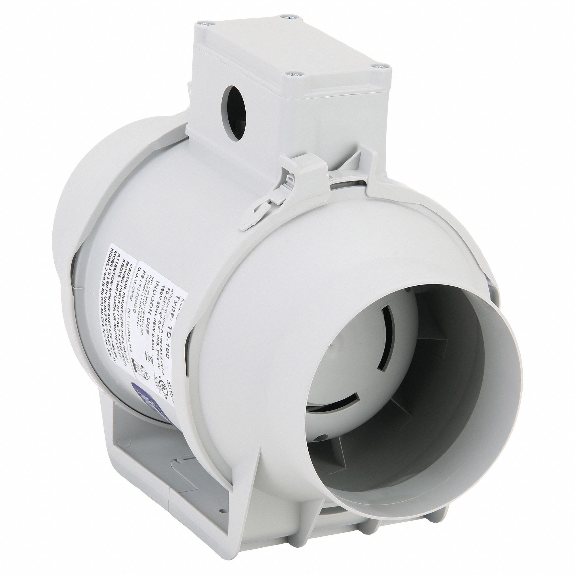 101 cfm Max., 4 in Duct, In-Line Duct Fan - 3CGA3|TD-100 - Grainger