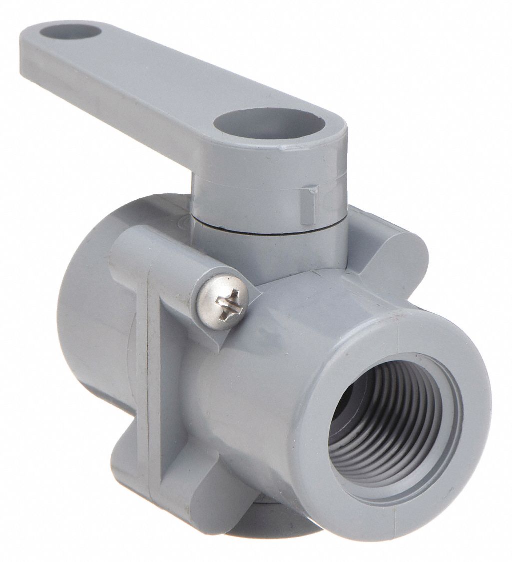 Ball Valve, PVC, Inline, 1-Piece, Pipe Size 1/2 in, Connection Type ...