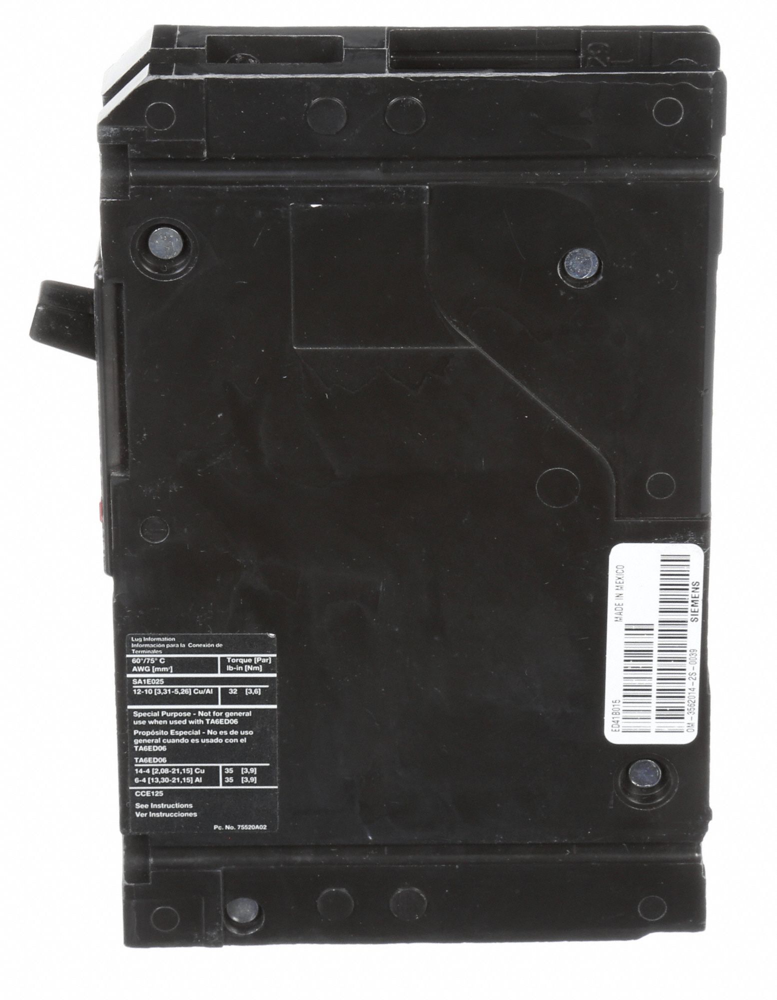 SIEMENS Molded Case Circuit Breaker: 15 A Amps, 22kA at 277V AC, Fixed, Load Side Lug, Any ...