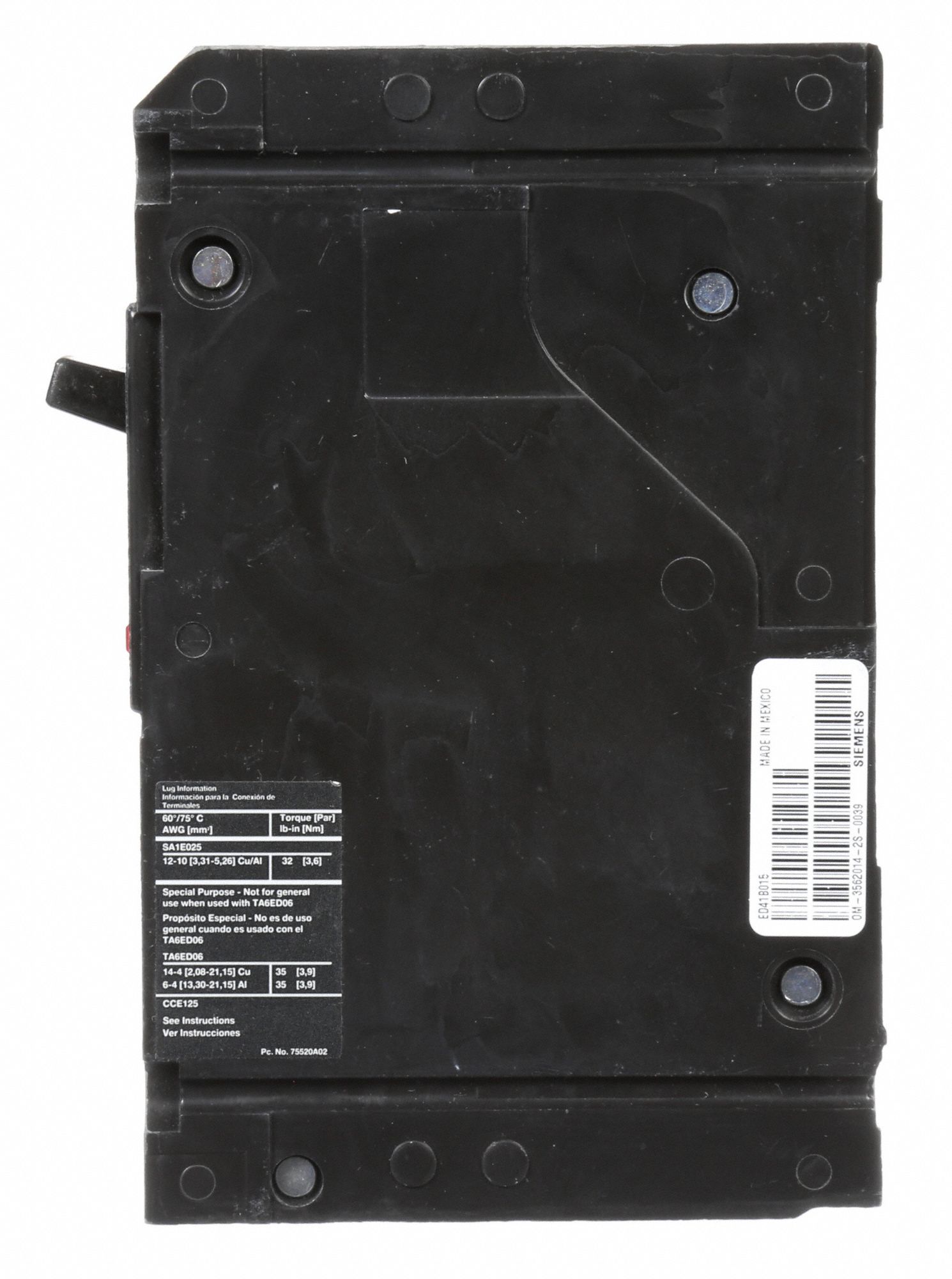 SIEMENS Molded Case Circuit Breaker: 15 A Amps, 22kA at 277V AC, Fixed, Load Side Lug, Any ...