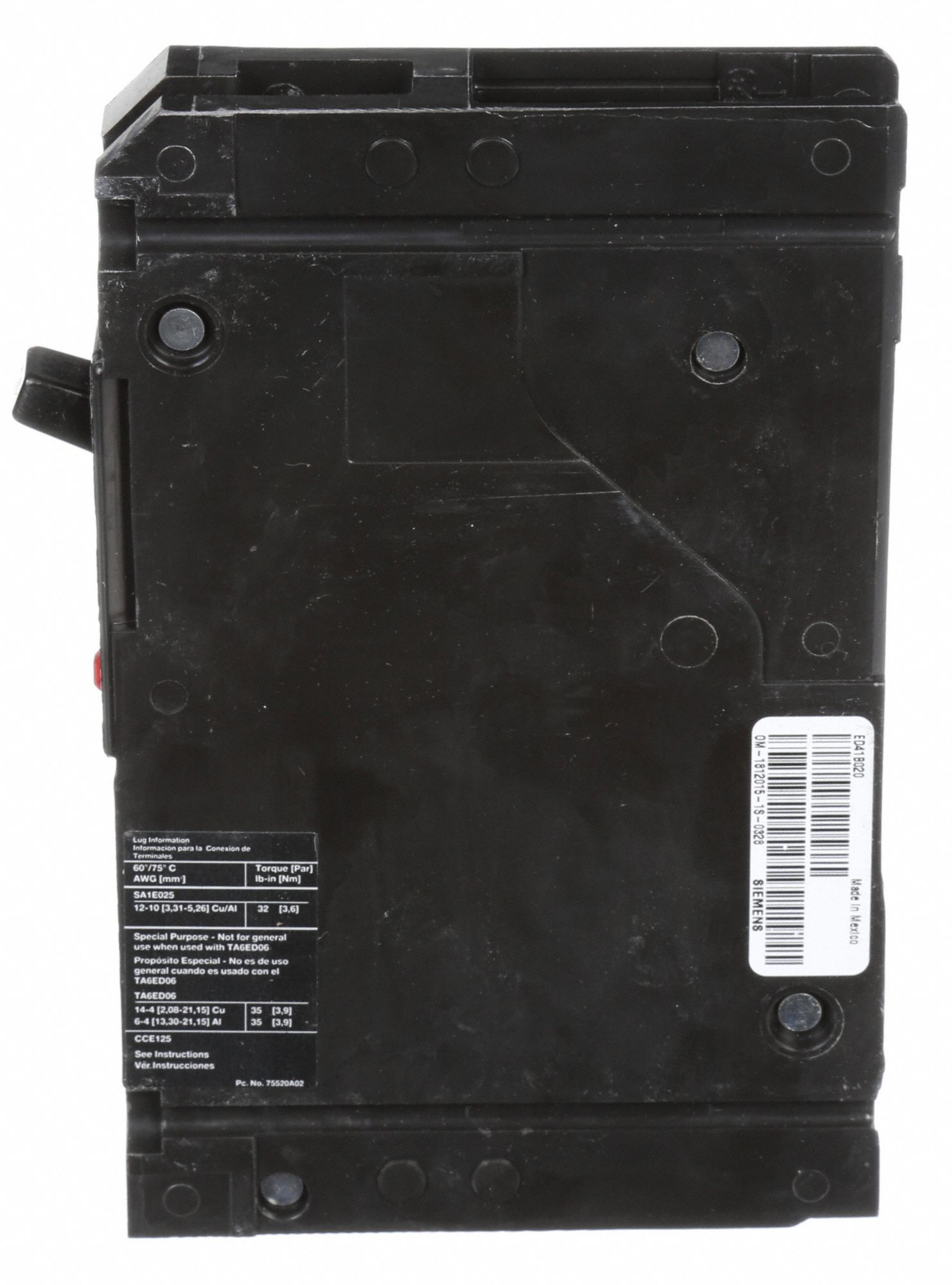 SIEMENS Molded Case Circuit Breaker: 20 A Amps, 22kA at 277V AC, Fixed, Load Side Lug, Any ...