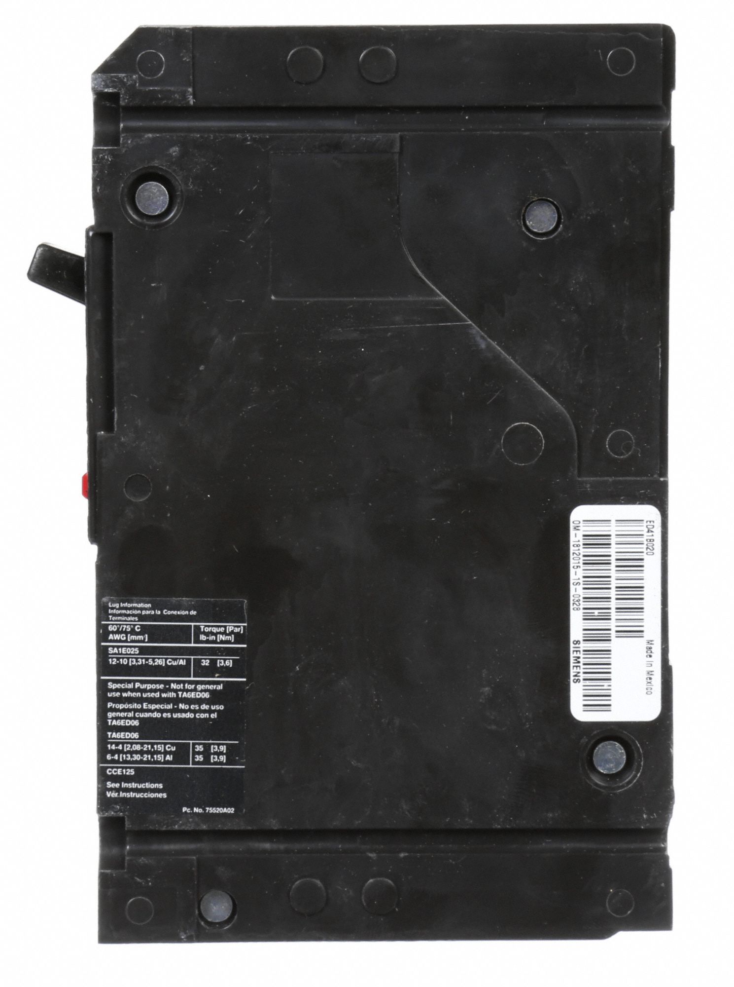 SIEMENS Molded Case Circuit Breaker: 20 A Amps, 22kA at 277V AC, Fixed, Load Side Lug, Any ...