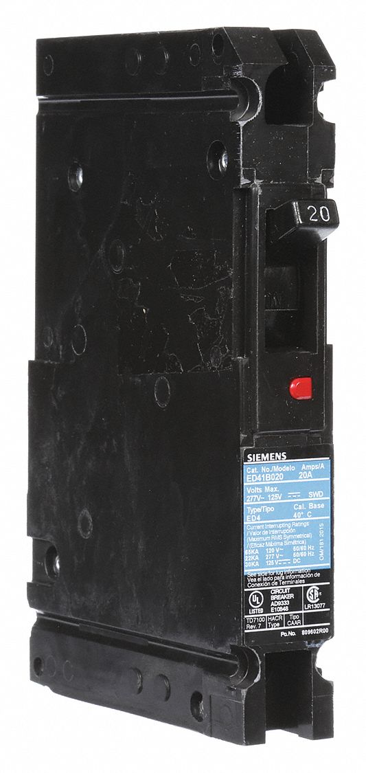 SIEMENS Molded Case Circuit Breaker: 20 A Amps, 22kA at 277V AC, Fixed, Load Side Lug, Any ...