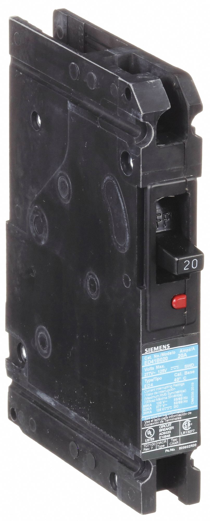 SIEMENS, 20 A Amps, 22kA at 277V AC, Molded Case Circuit Breaker - 3CMG5|ED41B020 - Grainger