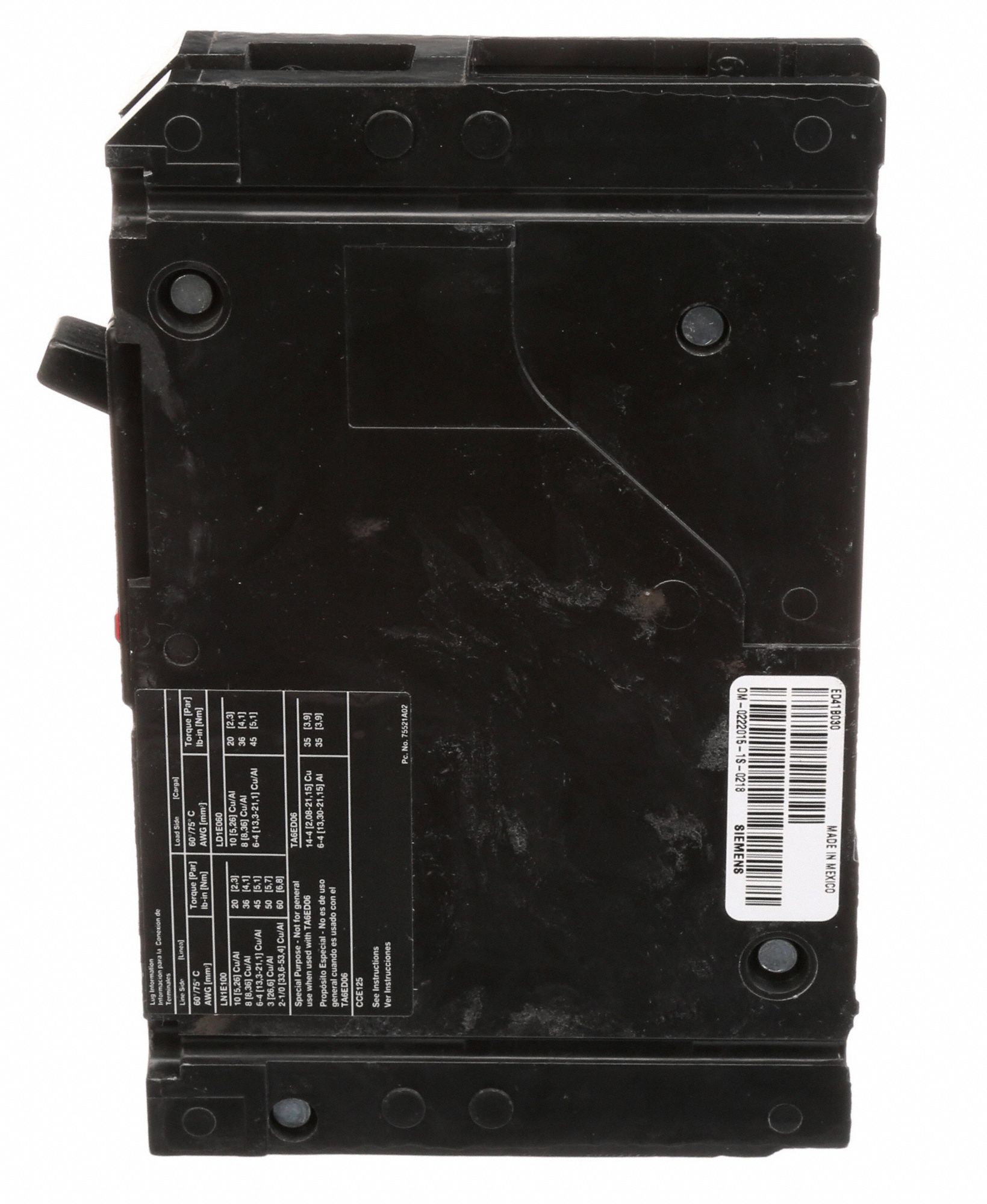 SIEMENS Molded Case Circuit Breaker: 30 A Amps, 22kA at 277V AC, Fixed, Load Side Lug, Any ...