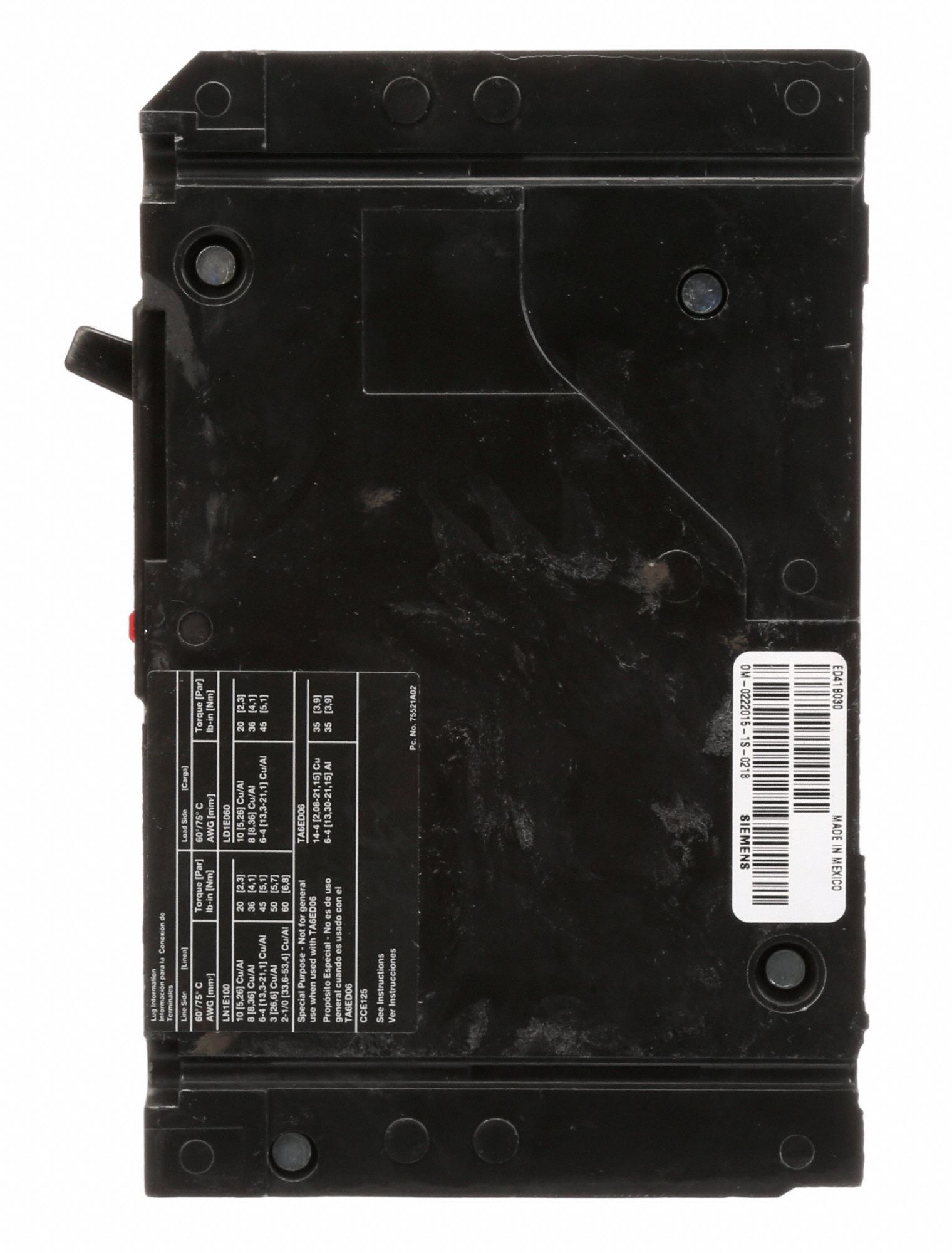 SIEMENS Molded Case Circuit Breaker: 30 A Amps, 22kA at 277V AC, Fixed, Load Side Lug, Any ...