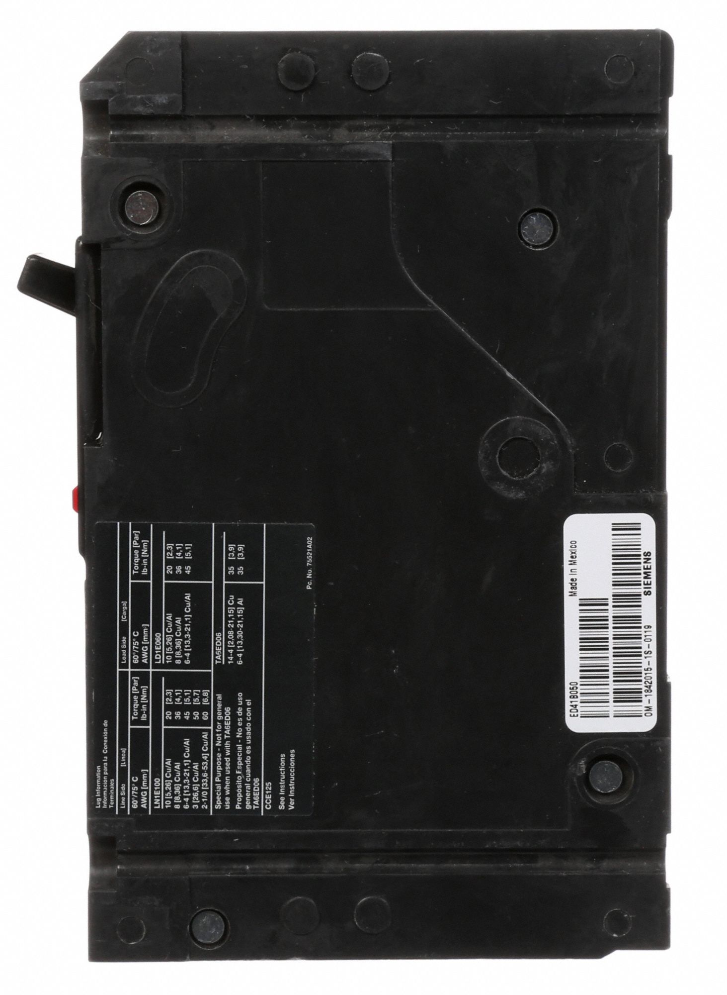 SIEMENS Molded Case Circuit Breaker: 50 A Amps, 22kA at 277V AC, Fixed, Load Side Lug, Any ...