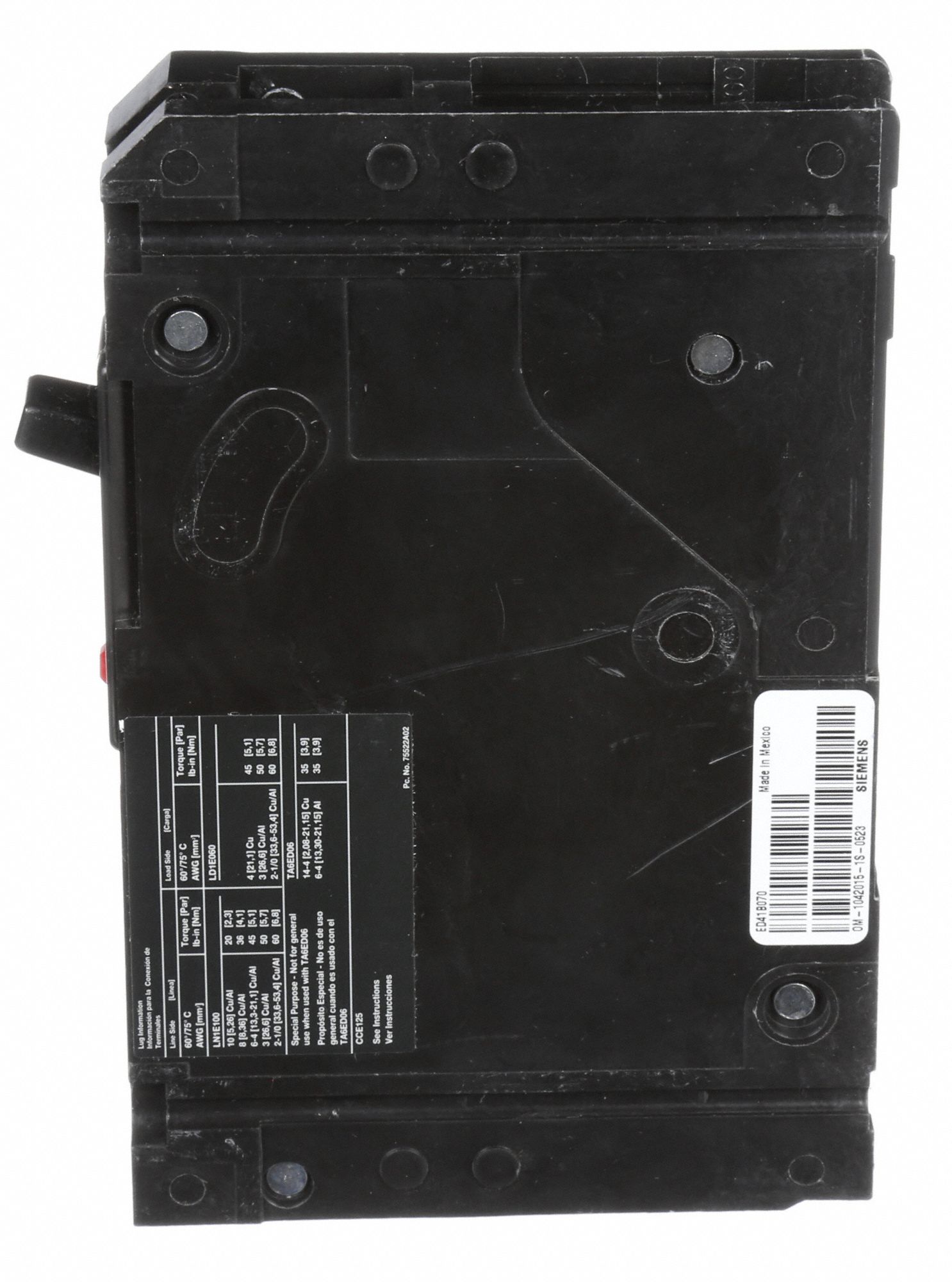 SIEMENS Molded Case Circuit Breaker: 70 A Amps, 22kA at 277V AC, Fixed, Load Side Lug, Any ...