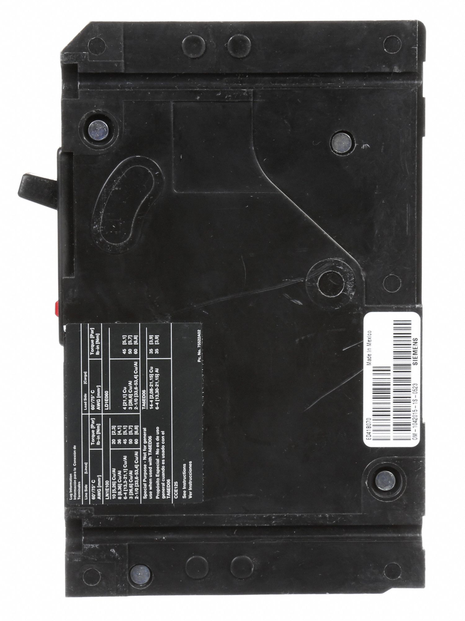 SIEMENS Molded Case Circuit Breaker: 70 A Amps, 22kA at 277V AC, Fixed, Load Side Lug, Any ...