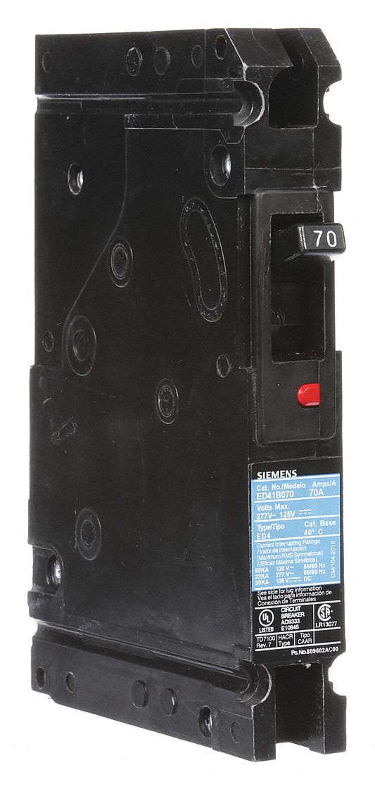 SIEMENS, 70 A Amps, 22kA at 277V AC, Molded Case Circuit Breaker - 3CMH1|ED41B070 - Grainger