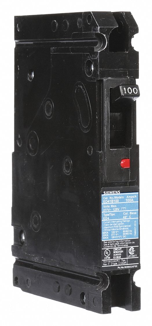 SIEMENS, 100 A Amps, 22kA at 277V AC, Molded Case Circuit Breaker - 3CMH4|ED41B100 - Grainger
