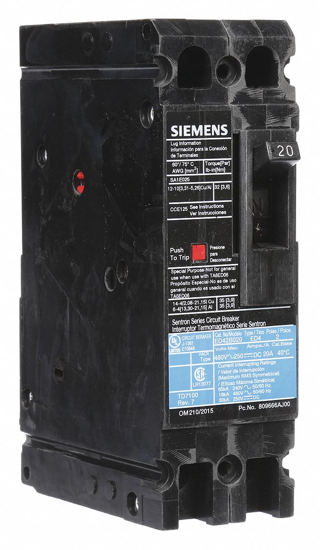 SIEMENS, 20 A Amps, 18kA at 480V AC, Molded Case Circuit Breaker ...