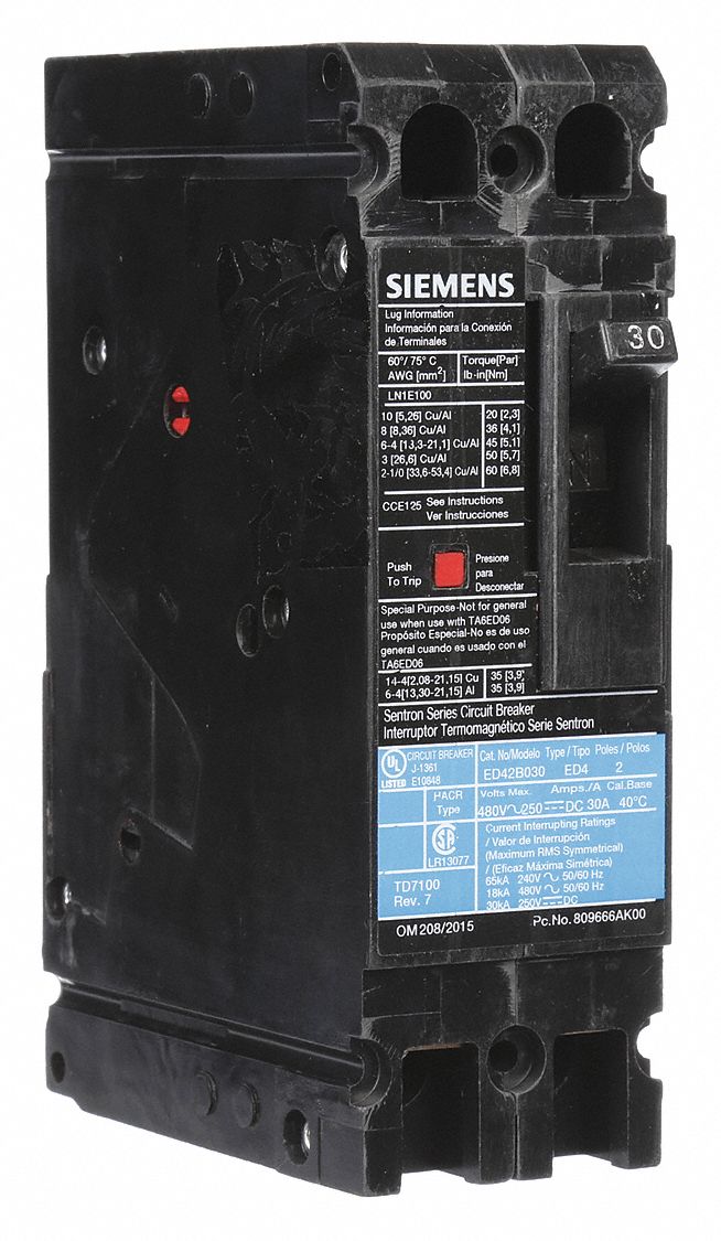 SIEMENS, 30 A Amps, 18kA at 480V AC, Molded Case Circuit Breaker - 3CMH7|ED42B030 - Grainger