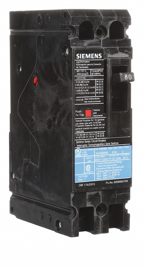SIEMENS, 80 A Amps, 18kA at 480V AC, Molded Case Circuit Breaker ...