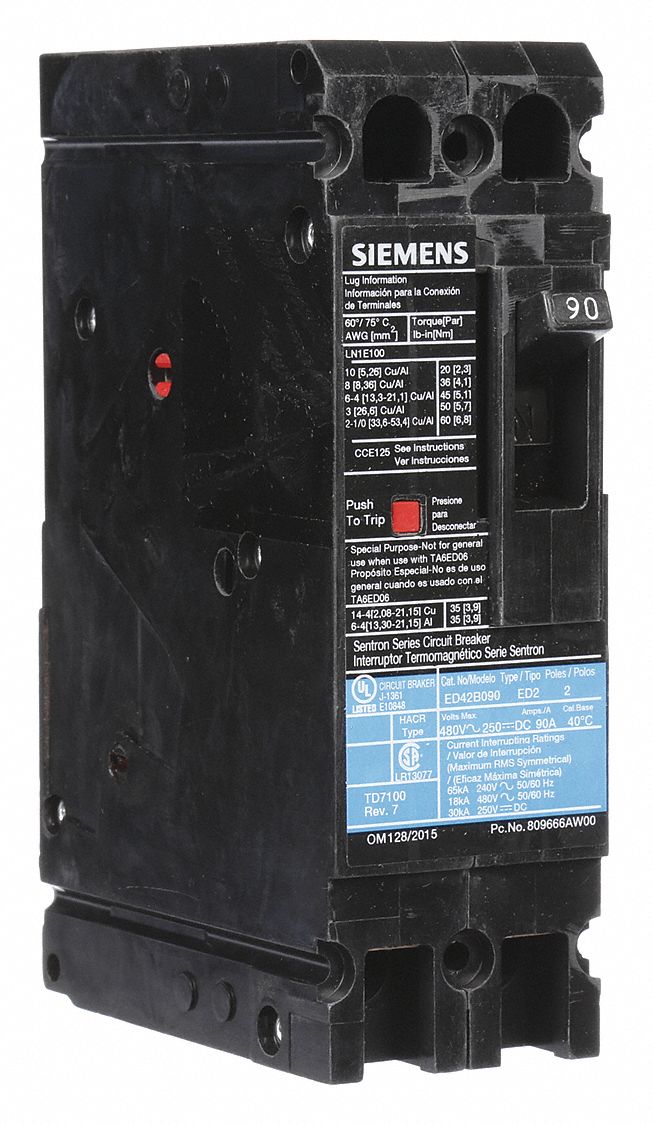 SIEMENS, 90 A Amps, 18kA at 480V AC, Molded Case Circuit Breaker ...