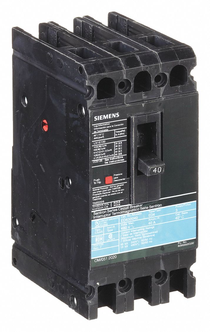 SIEMENS, 40 A Amps, 18kA at 480V AC, Molded Case Circuit Breaker ...