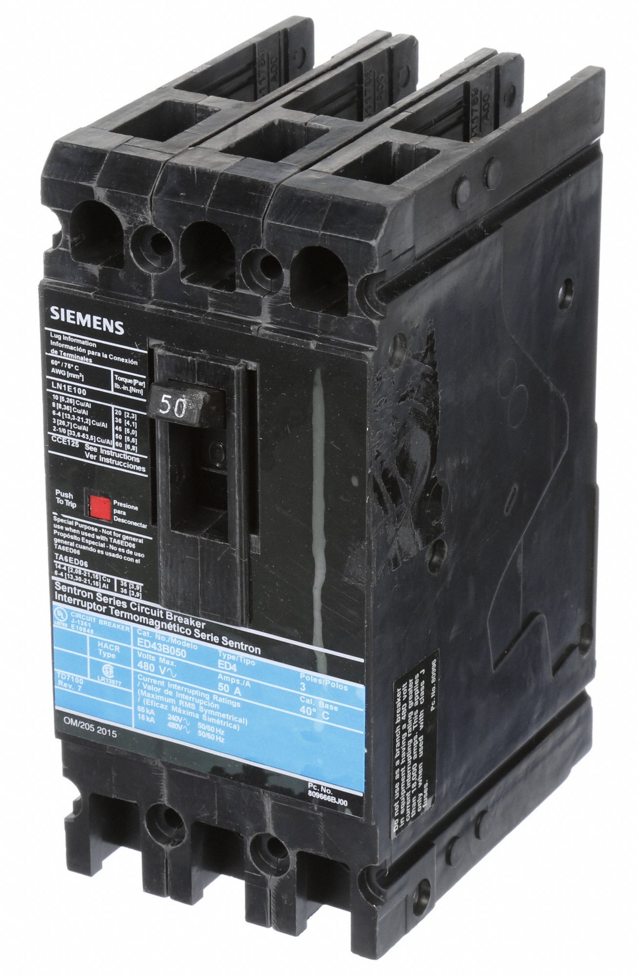 SIEMENS Molded Case Circuit Breaker: 50 A Amps, 18kA at 480V AC, Fixed ...