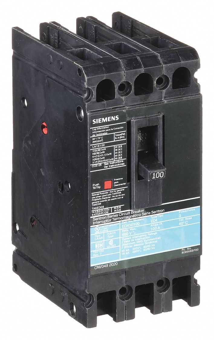 SIEMENS, 100 A Amps, 18kA at 480V AC, Molded Case Circuit Breaker ...