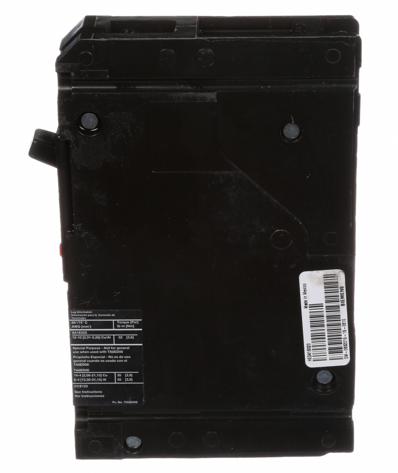 SIEMENS Molded Case Circuit Breaker: 20 A Amps, 65kA at 277V AC, Fixed, Load Side Lug, Any ...