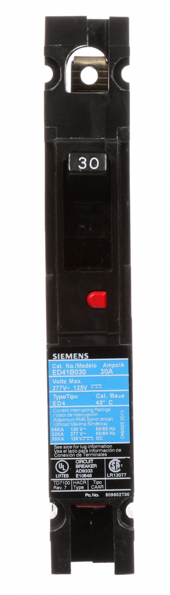 SIEMENS Molded Case Circuit Breaker: 30 A Amps, 65kA at 277V AC, Fixed, Load Side Lug, Any ...