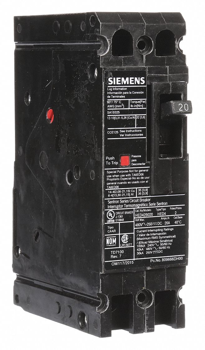 SIEMENS, 20 A Amps, 42kA at 480V AC, Molded Case Circuit Breaker - 3CMP2|HED42B020 - Grainger