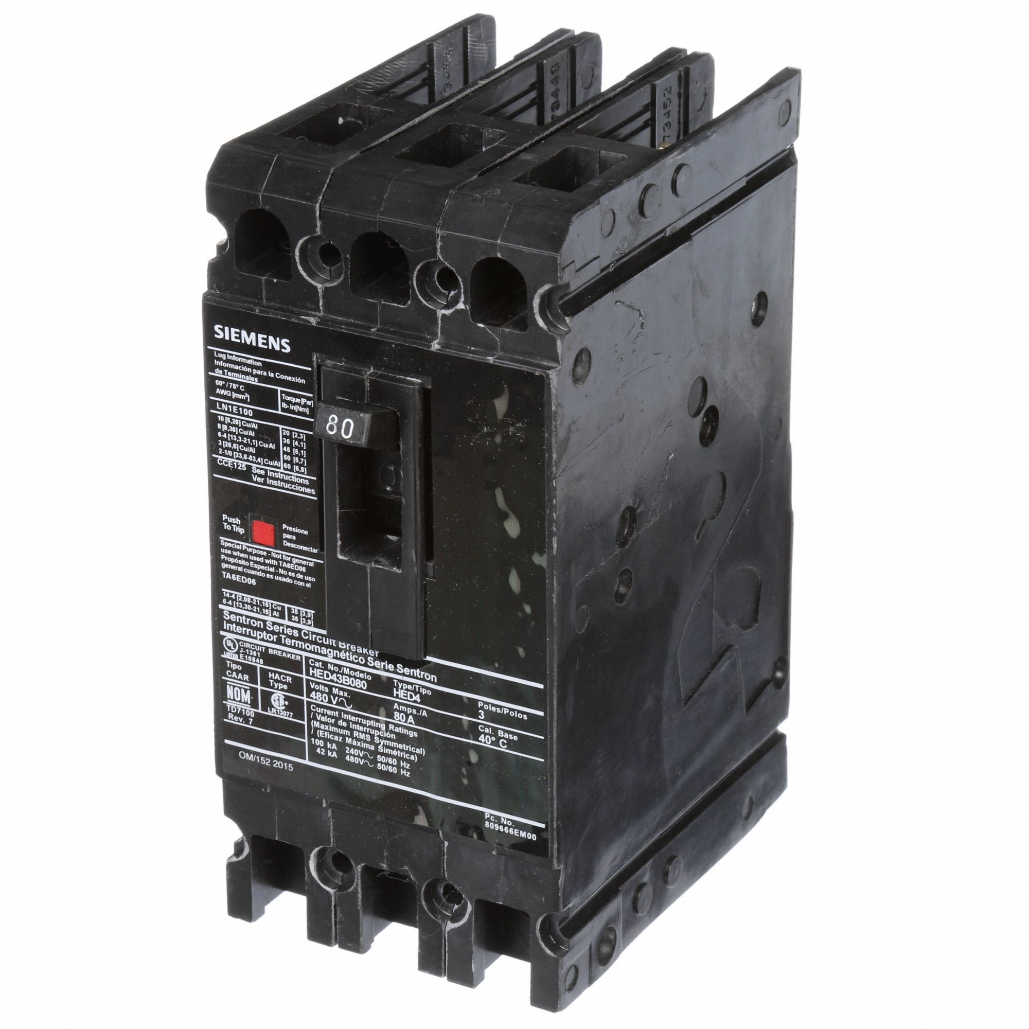 SIEMENS Molded Case Circuit Breaker: 80 A Amps, 42kA at 480V AC, Fixed ...