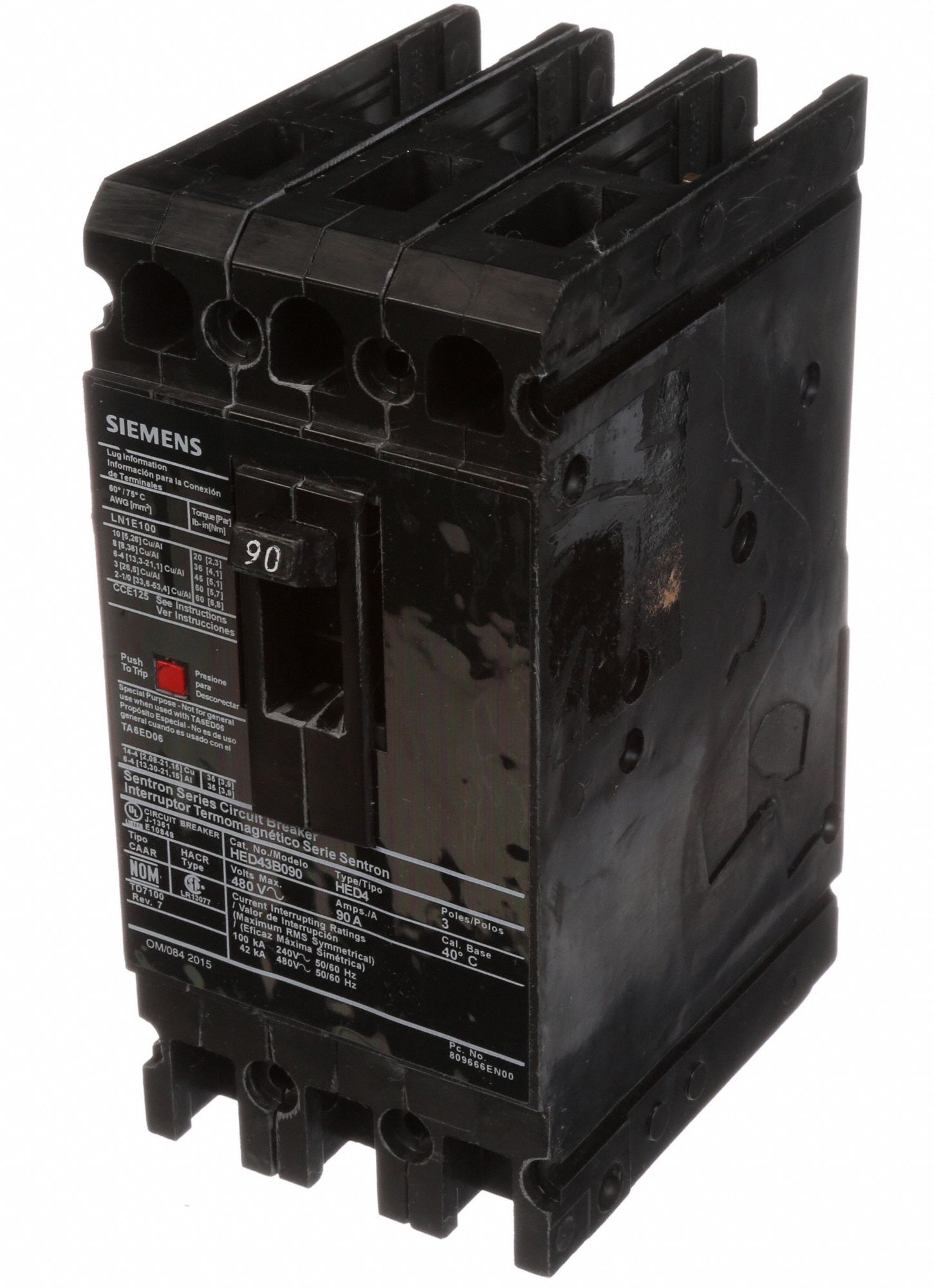 SIEMENS Molded Case Circuit Breaker: 90 A Amps, 42kA at 480V AC, Fixed ...