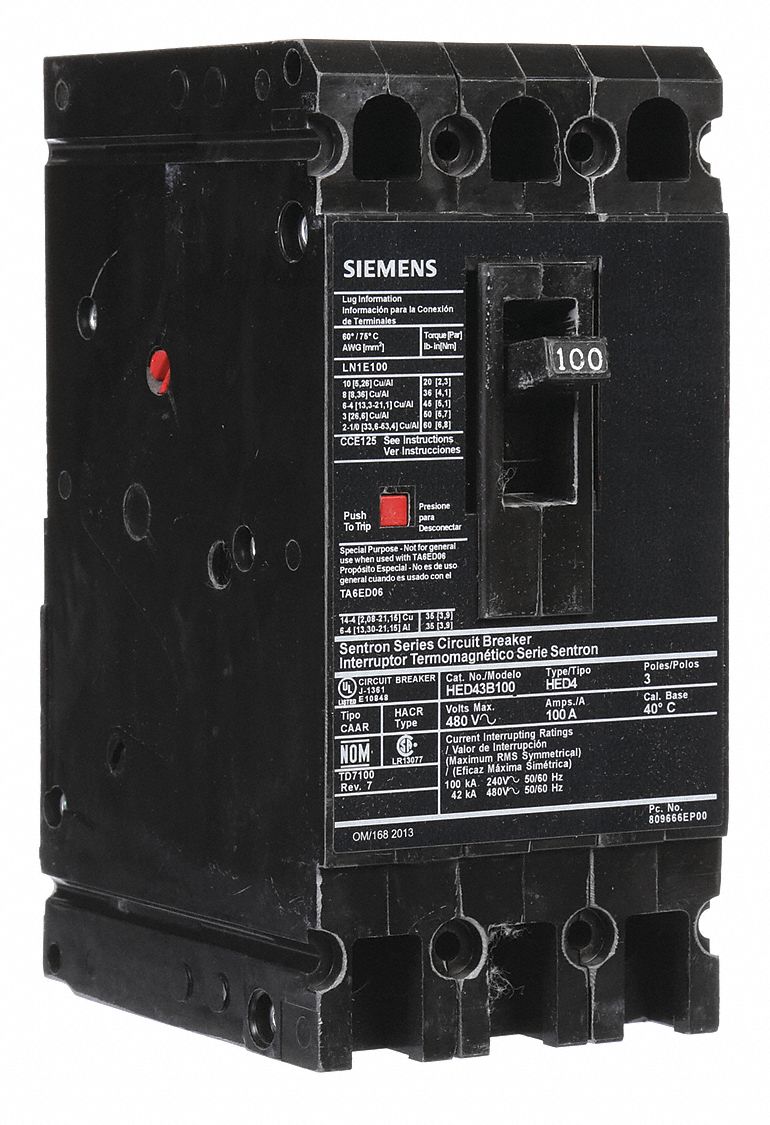 SIEMENS, 100 A Amps, 42kA at 480V AC, Molded Case Circuit Breaker ...