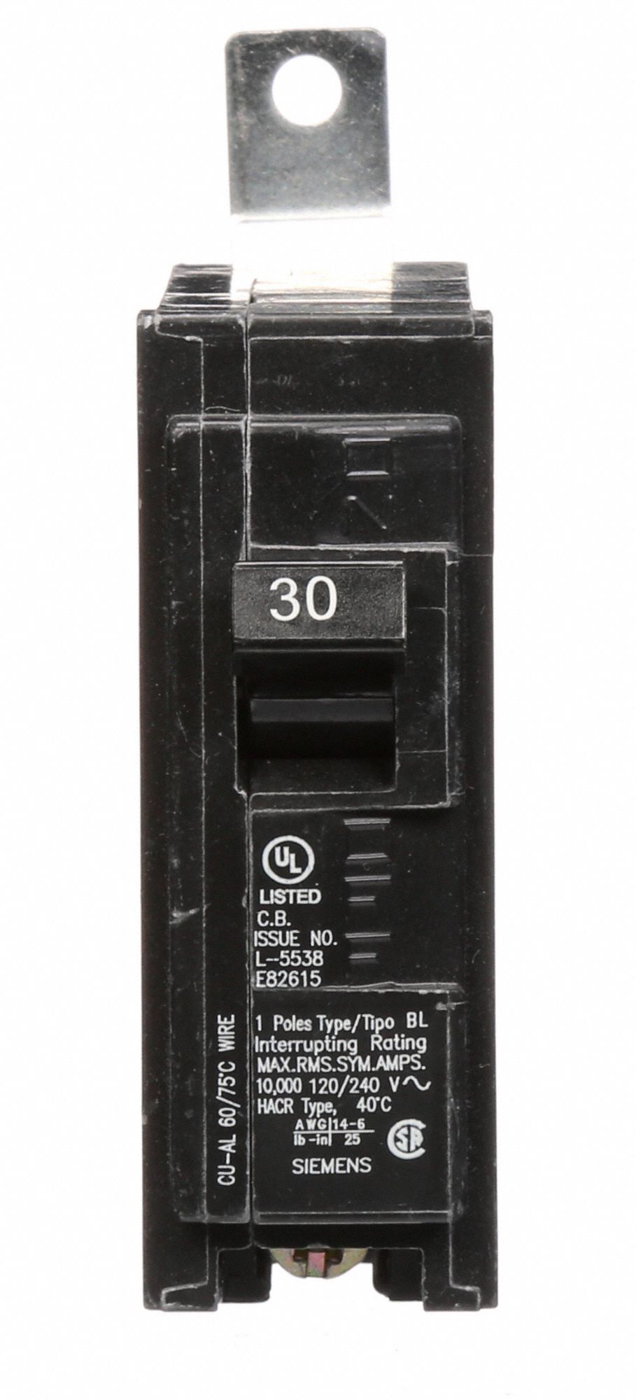 SIEMENS Miniature Circuit Breaker: 30 A Amps, 120/240V AC, Single Phase, 10kA at 120/240V AC ...