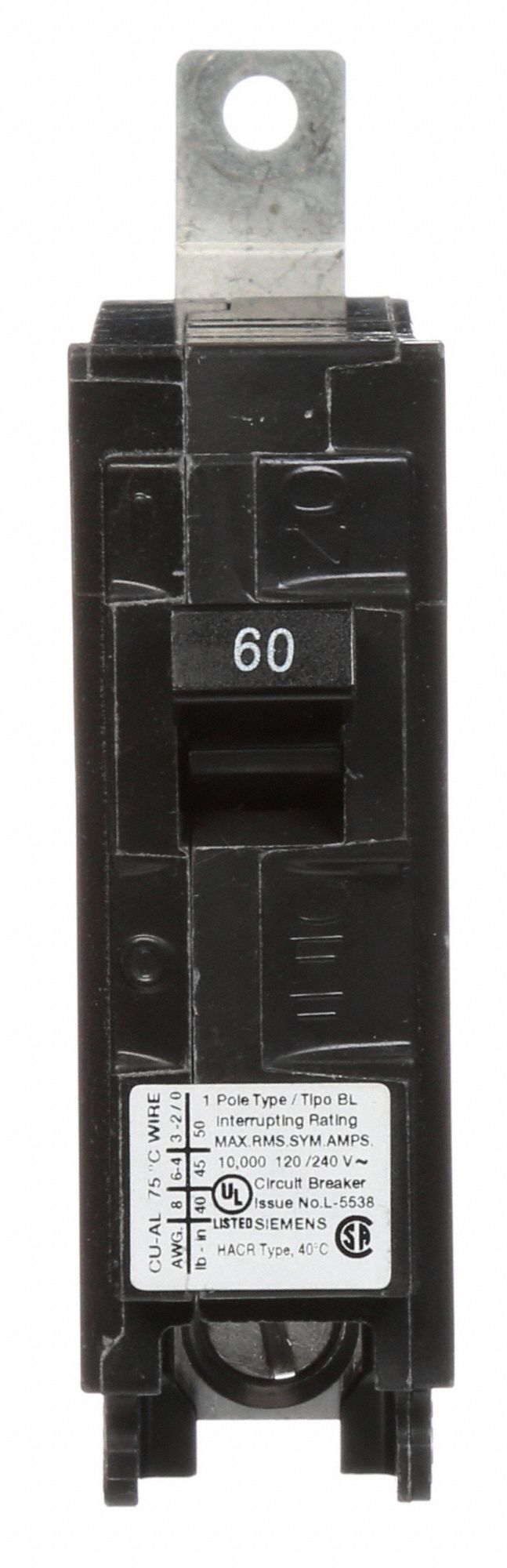 SIEMENS Miniature Circuit Breaker: 60 A Amps, 120/240V AC, Single Phase ...