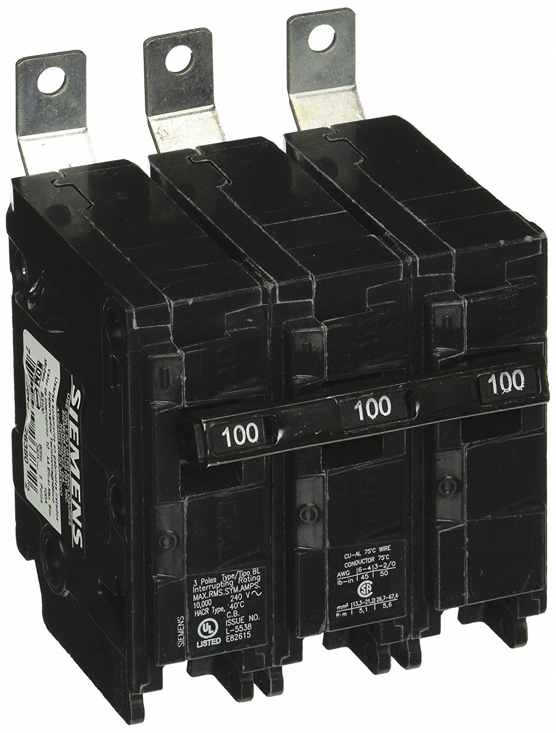 SIEMENS Miniature Circuit Breaker: 100 A Amps, 240V AC, Three Phase ...