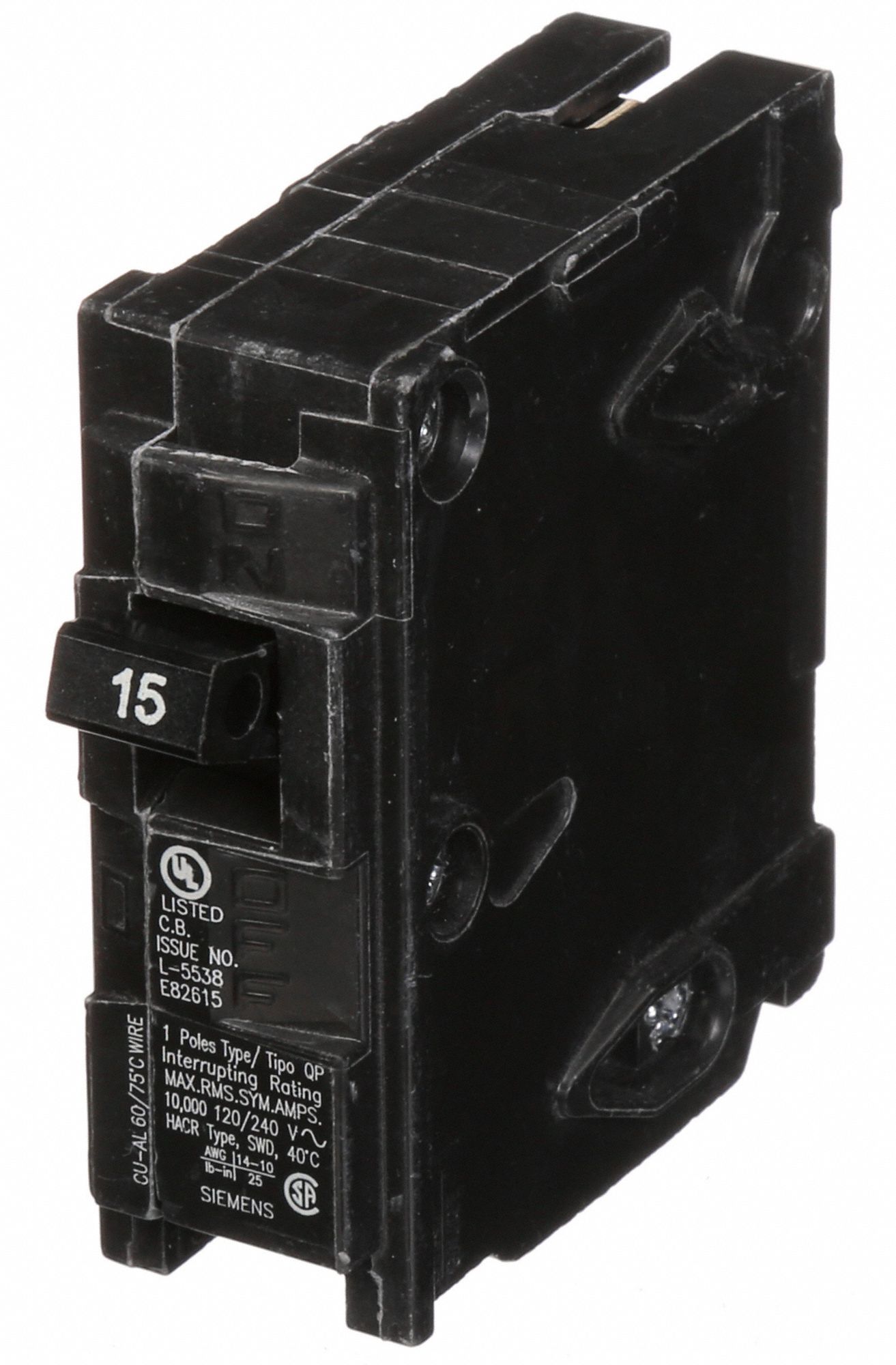 SIEMENS Miniature Circuit Breaker: 15 A Amps, 120V AC, Single Phase ...
