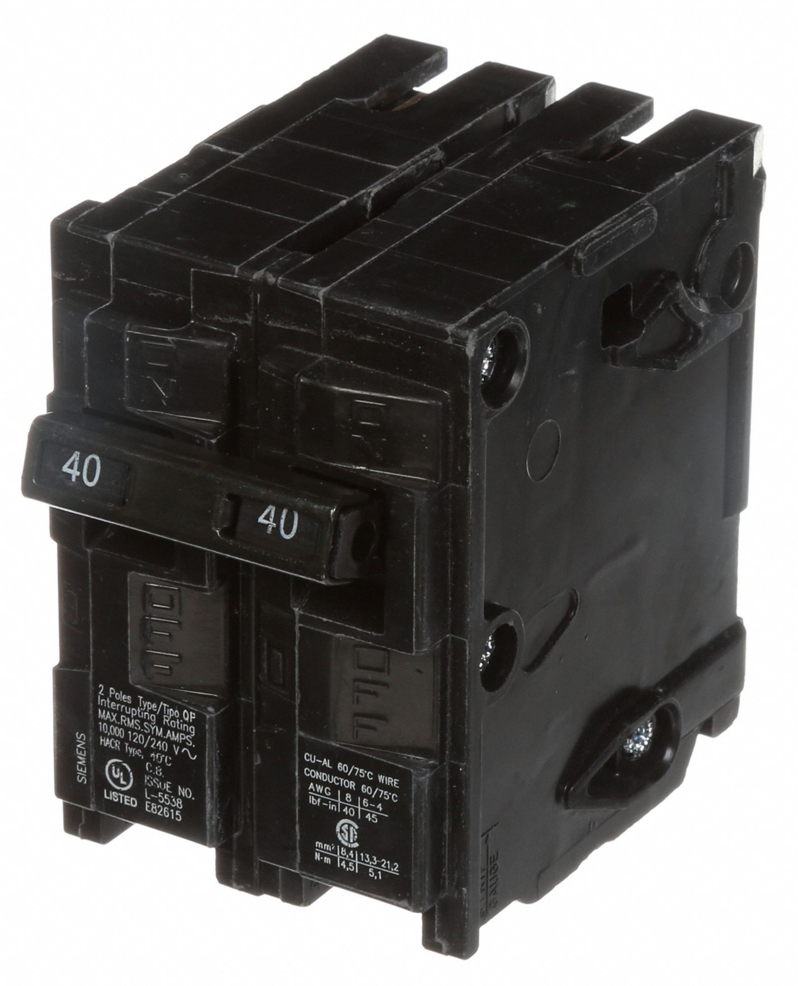 SIEMENS Miniature Circuit Breaker: 40 A Amps, 120/240V AC, Single Phase ...