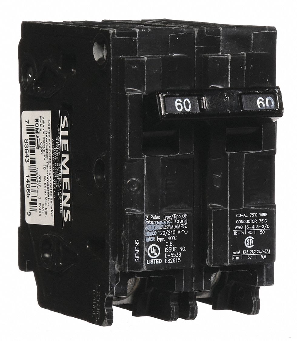 SIEMENS Miniature Circuit Breaker: 60 A Amps, 120/240V AC, Single Phase ...