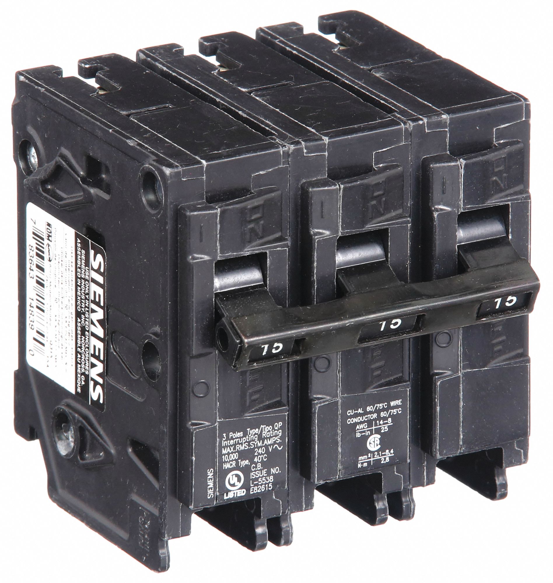 15 A Amps, 240V AC, Miniature Circuit Breaker - 3CNJ7|Q315 - Grainger