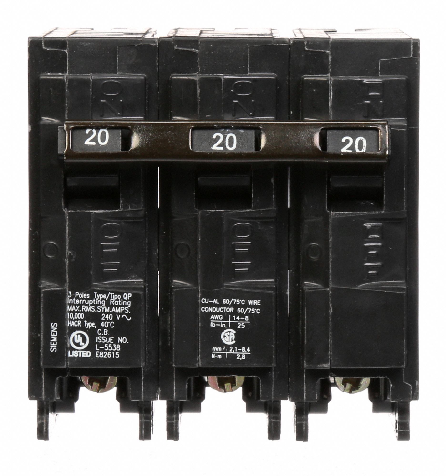 SIEMENS Miniature Circuit Breaker: 20 A Amps, 240V AC, Three Phase ...