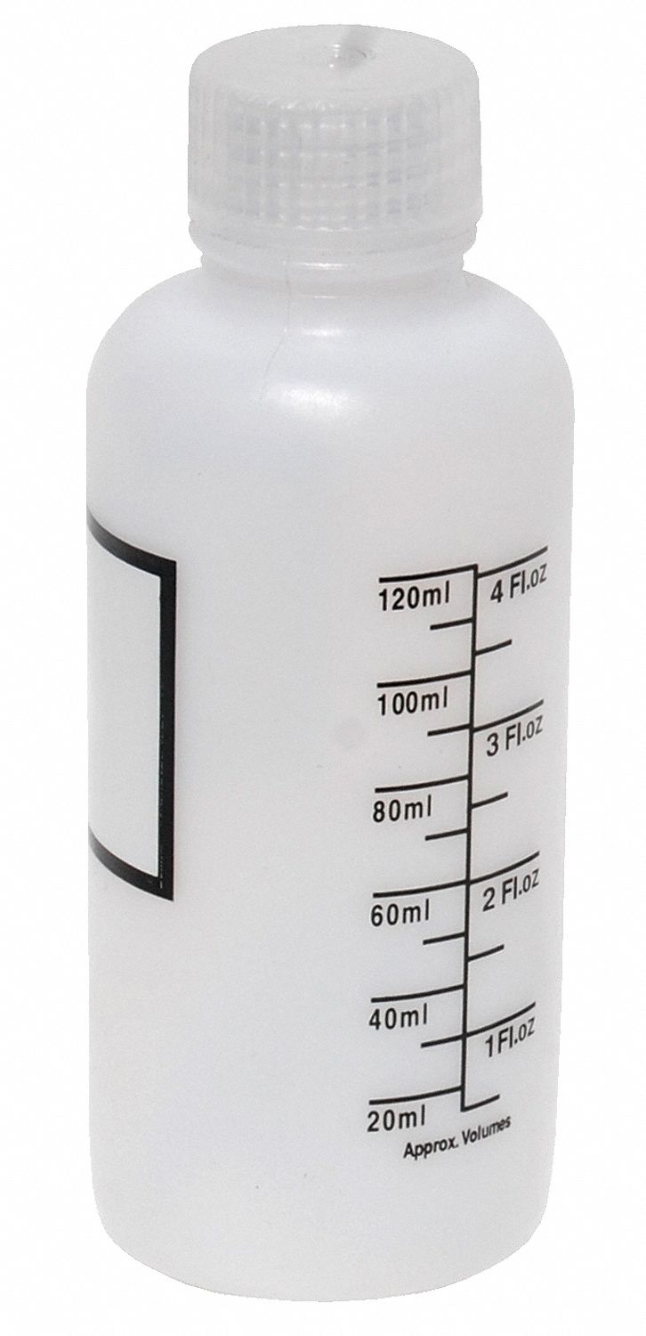 Narrow Mouth Round Graduated Bottle, Plastic, 1 EA - Grainger