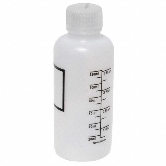 Narrow Mouth Round Graduated Bottle, Plastic, 1 EA - Grainger
