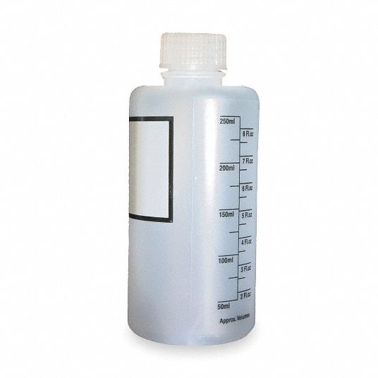 Narrow Mouth Round Graduated Bottle, Plastic, 1 EA - Grainger